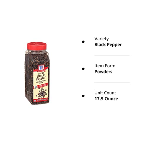 McCormick Whole Black Pepper (Made with Whole Peppercorns), 17.5 oz