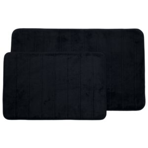 Lavish Home Bathroom Rug Set-2-Piece Memory Foam Bathmats-Striped Microfiber Top-Non-Slip Absorbent Runner for Shower, Tub, Sink or Kitchen (Black)