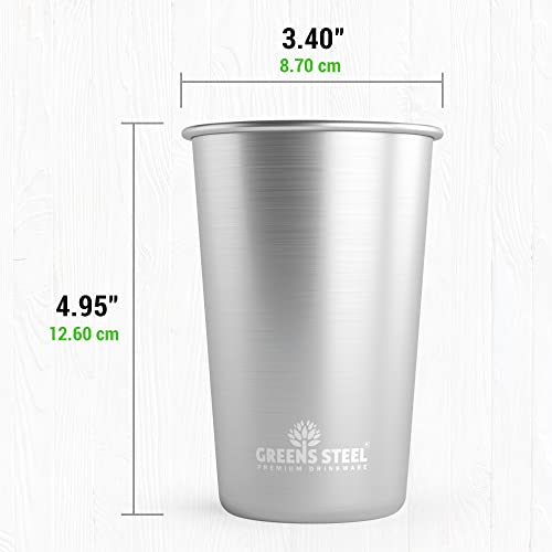 #1 Premium Stainless Steel Cups 16 oz/ 475ml Pint Cup Tumbler (4 Pack) by Greens Steel - Premium Metal Cups - Stackable Durable Cup