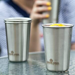 #1 Premium Stainless Steel Cups 16 oz/ 475ml Pint Cup Tumbler (4 Pack) by Greens Steel - Premium Metal Cups - Stackable Durable Cup