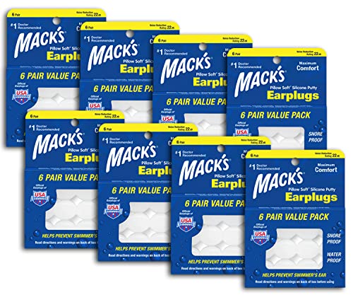 Mack's Pillow Soft Silicone Earplugs - 6 Pair (Pack of 8), Value Pack – The Original Moldable Silicone Putty Ear Plugs for Sleeping, Snoring, Swimming, Travel, Concerts and Studying