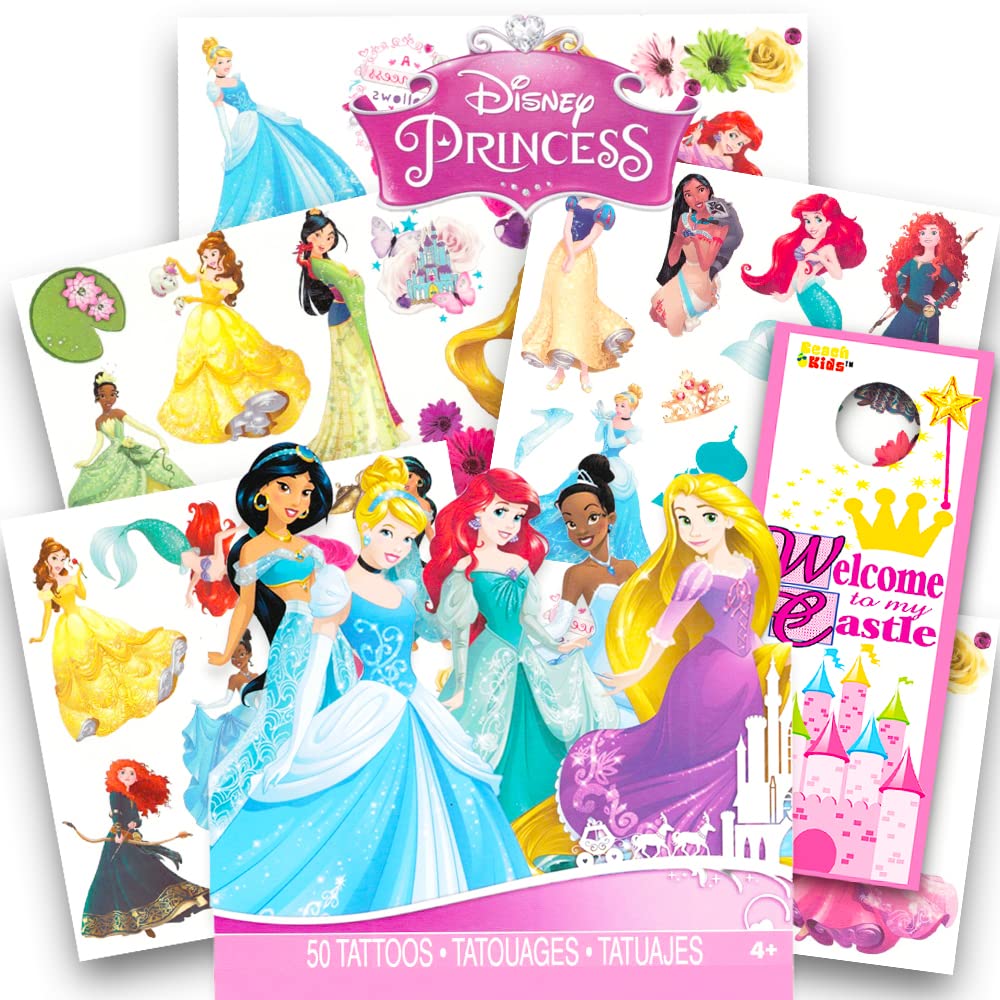 Disney Princess Tattoos - 50 Assorted Temporary Tattoos ~ Cinderella, Ariel, Belle, and More!