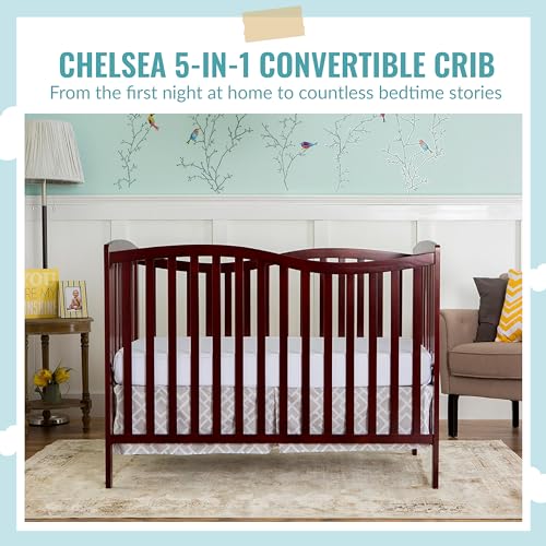 Dream On Me Chelsea 5-In-1 Convertible Crib In Cherry, JPMA Certified