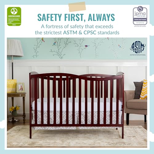 Dream On Me Chelsea 5-In-1 Convertible Crib In Cherry, JPMA Certified