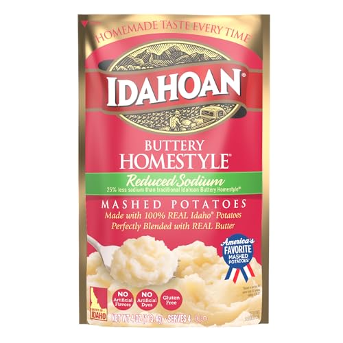 Idahoan Reduced Sodium Mashed Potatoes, Buttery Homestyle, 4 Ounce (Pack of 12)