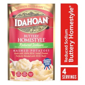 Idahoan Reduced Sodium Mashed Potatoes, Buttery Homestyle, 4 Ounce (Pack of 12)