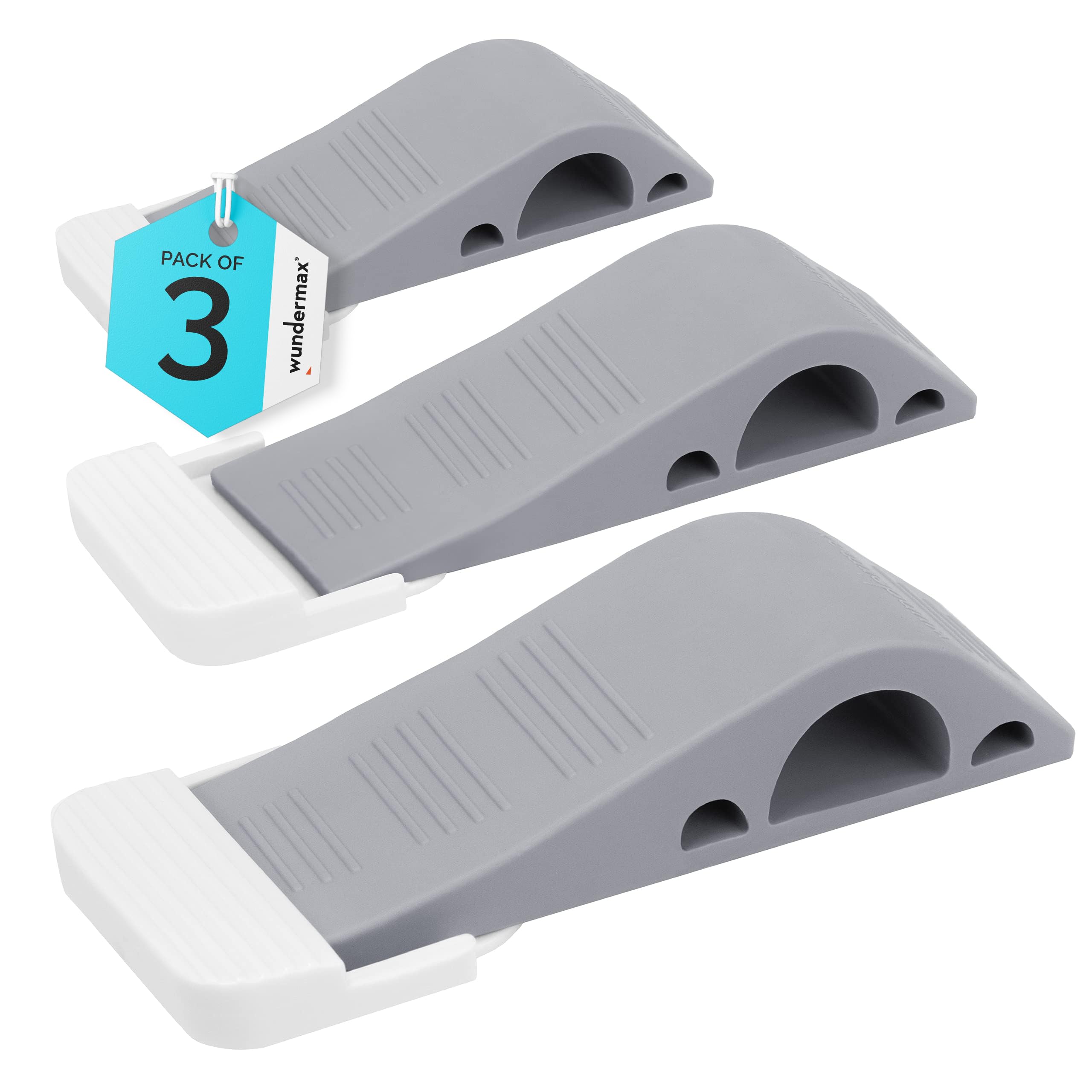 Wundermax Door Stoppers - Pack of 3 Rubber Door Wedge for Carpet, Hardwood, Concrete and Tile - Home Improvement Accessories - Gray