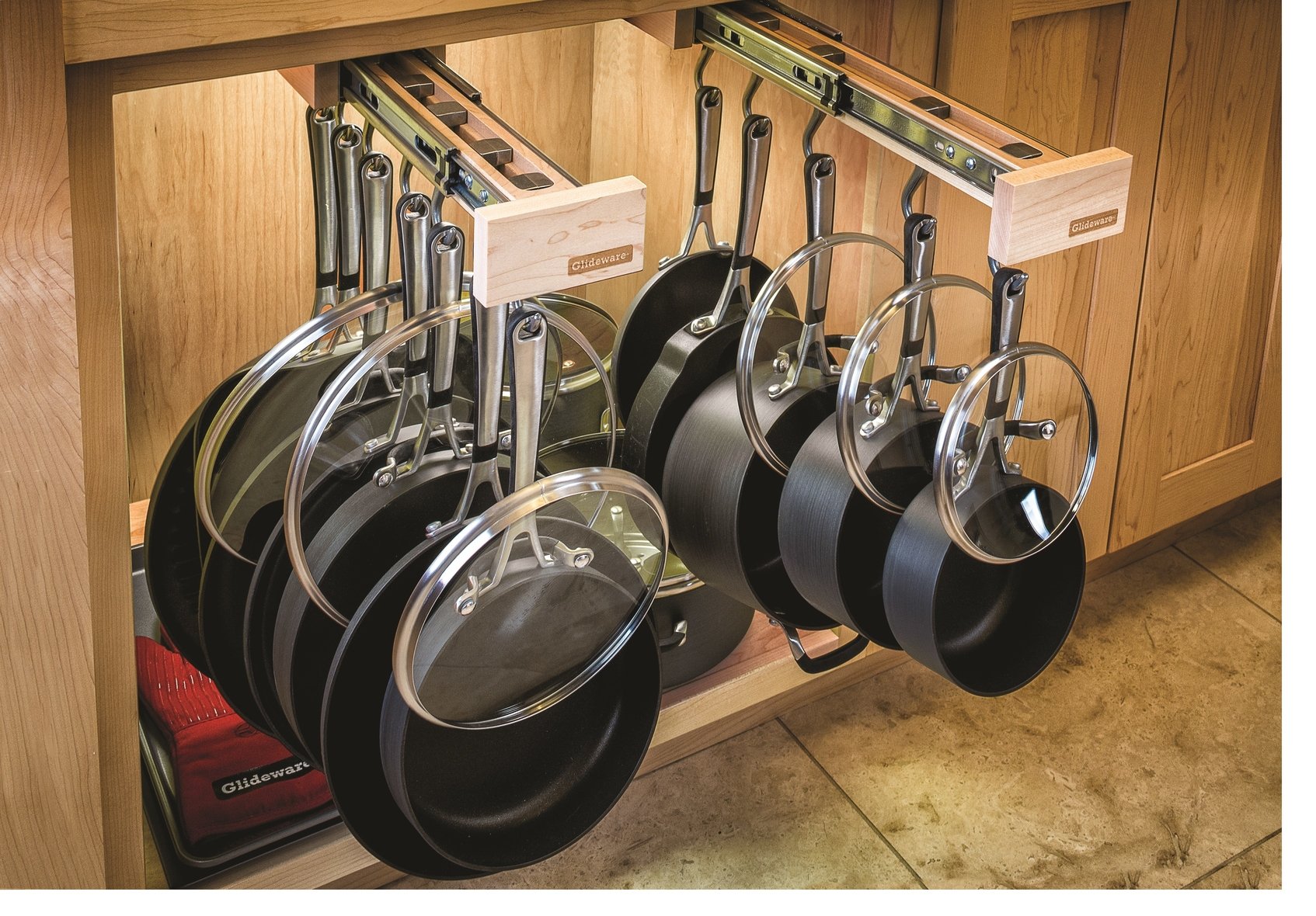 Dual-ing Glideware Cookware Organizer with 14 Hooks by Glideware, LLC