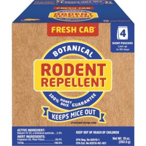 EarthKind EMW7208598 Fresh Cab Rodent, Rats and Mice Repellent With Blend Of Plant Fiber and Botanical Extracts For Use On The Farm, Industrial Settings, Garage or RV, 2.5 Ounce x 4 Scent Pouches