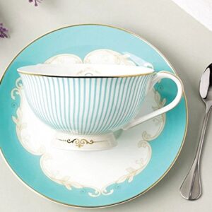 Jusalpha® Vintage Blue Bone China Teacup Coffee Cup Spoon and Saucer Set (FL-TCS01)