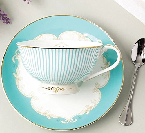 Jusalpha® Vintage Blue Bone China Teacup Coffee Cup Spoon and Saucer Set (FL-TCS01)