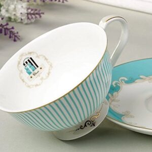 Jusalpha® Vintage Blue Bone China Teacup Coffee Cup Spoon and Saucer Set (FL-TCS01)