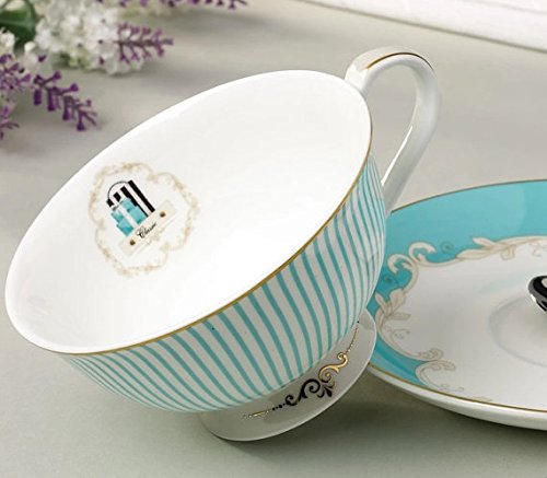 Jusalpha® Vintage Blue Bone China Teacup Coffee Cup Spoon and Saucer Set (FL-TCS01)