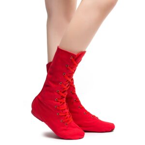 MSMAX Adult Dance Boots High Top Ballet Jazz Dancing Sneakers Red 9 M US Women