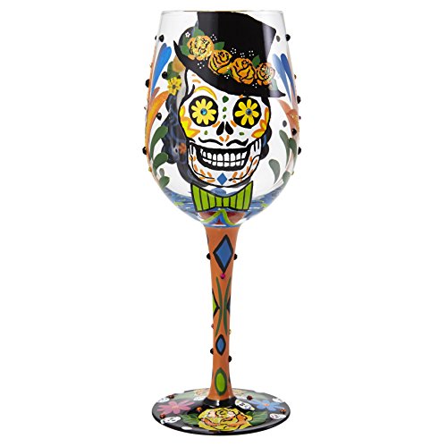 Lolita Sugar Skull Artisan Painted Wine Glass Gift