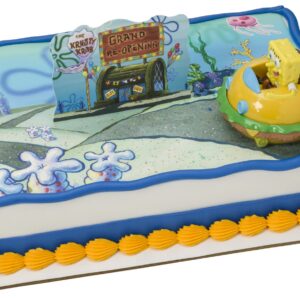 DecoSet® SpongeBob Square Pants Krabby Patty Cake Topper, 2-Piece Birthday Party Set with Rolling Car Figure for Fun After the Party, 3"H x 4.25"W