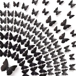 amaonm® 60 pcs 5 packages beautiful 3d butterfly wall decals removable diy home decorations art decor wall stickers & murals for babys bedroom tv background living room (black)