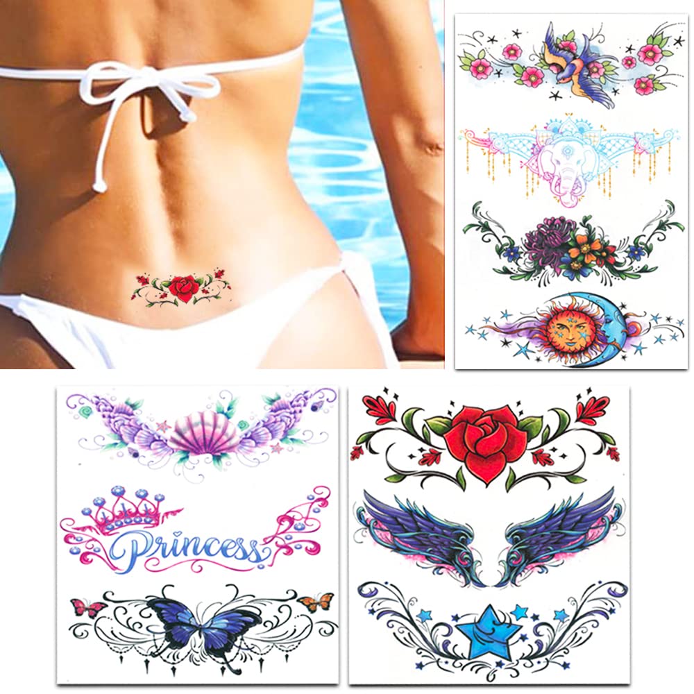 Savvi Lower Back Temporary Tattoos for Women (Set of 20 Low Rise Tattoos)