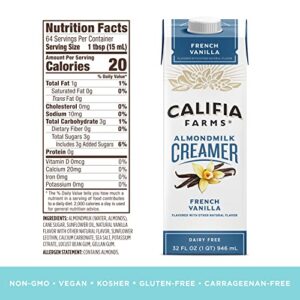 Califia Farms - French Vanilla Almond Milk Coffee Creamer, 32 Oz (Pack of 6), Shelf Stable, Dairy Free, Plant Based, Vegan, Gluten Free, Non GMO, Almond Creamer