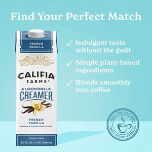 Califia Farms - French Vanilla Almond Milk Coffee Creamer, 32 Oz (Pack of 6), Shelf Stable, Dairy Free, Plant Based, Vegan, Gluten Free, Non GMO, Almond Creamer