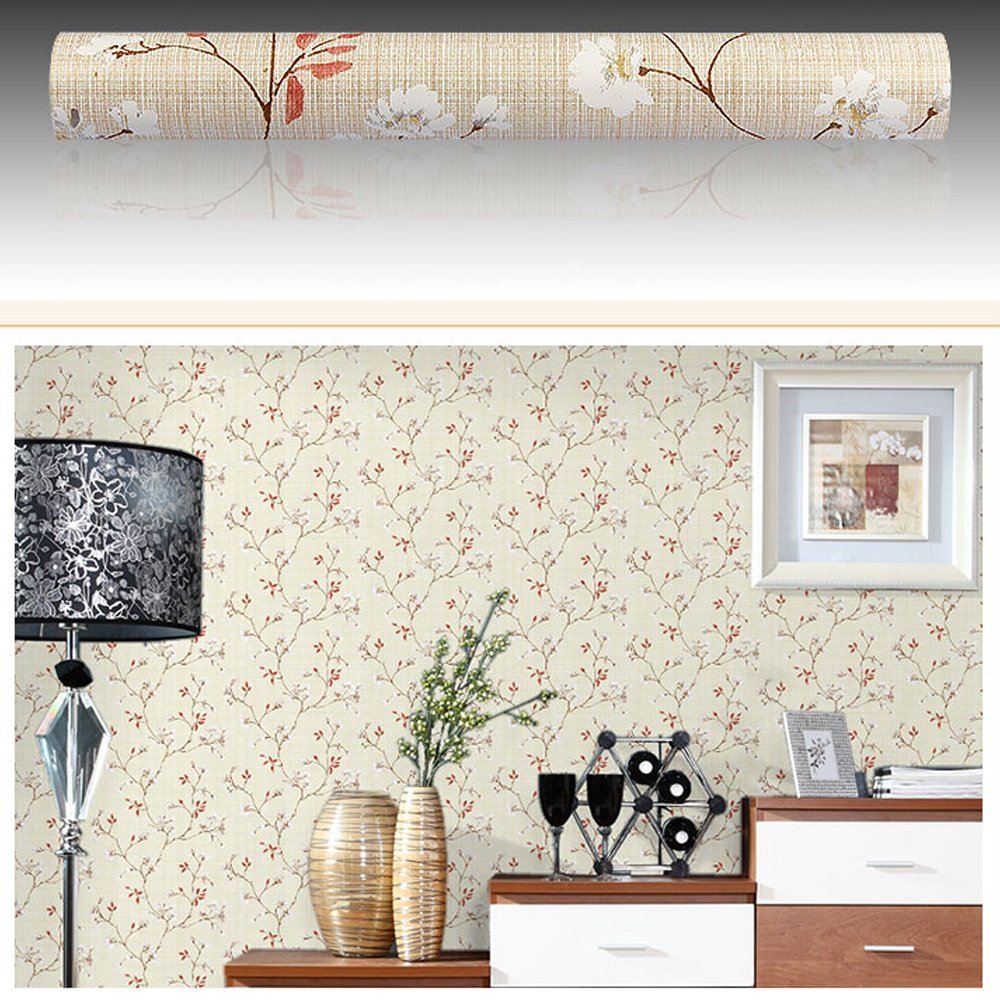 Yifely Plum Floral Furniture Protective Paper Decorative Shelf Drawer Liner Adhesive Table Cover 17x157 Inches