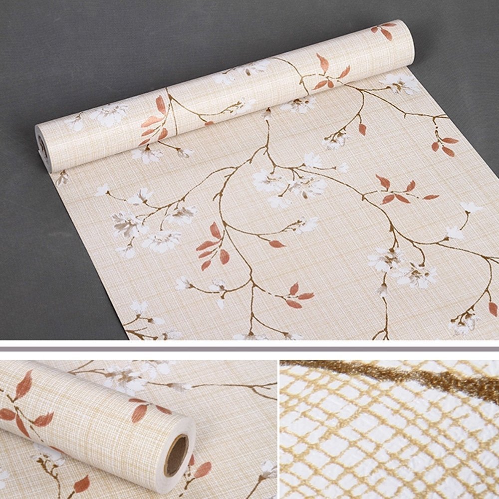 Yifely Plum Floral Furniture Protective Paper Decorative Shelf Drawer Liner Adhesive Table Cover 17x157 Inches