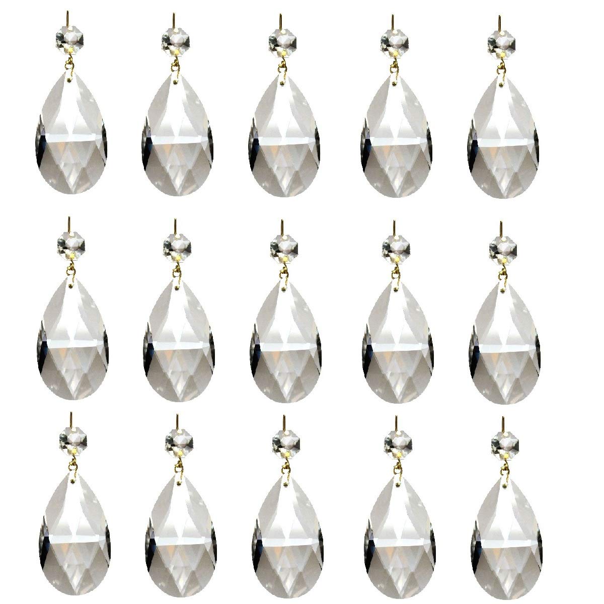 Aiskaer 15 Pieces Clear Teardrop Crystal Chandelier (Gold Pinning,Angel Tears Series)