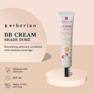 Erborian BB Cream with Ginseng, Tan (Dore) - Lightweight Buildable Coverage with SPF & Ultra-Soft Matte Finish Minimizes Pores & Imperfections - Korean Face Makeup & Skincare - 1.5 Oz