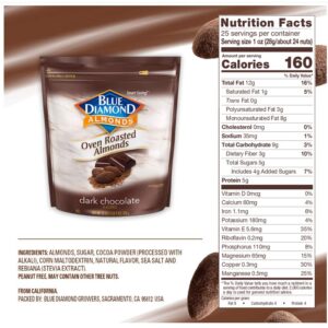 Blue Diamond Almonds Oven Roasted Dark Chocolate Flavored Snack Nuts, 25 Oz Resealable Bag (Pack of 1)