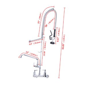 Ridgeyard Kitchen Faucet with Pull Down Sprayer 47 Inch, Flexible Pre Rinse Sprayer Commercial High Pressure 1.4gal/min, Faucet for Kitchen Sink with Add-on Swing Spout for Home Restaurant Industrial