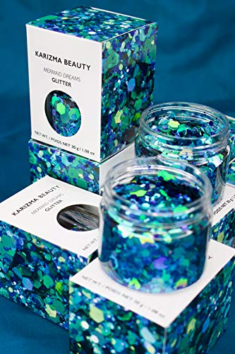 Mermaid Chunky Glitter ✮ Large 30g Jar KARIZMA Beauty ✮ Festival Glitter Cosmetic Face Body Hair Nails