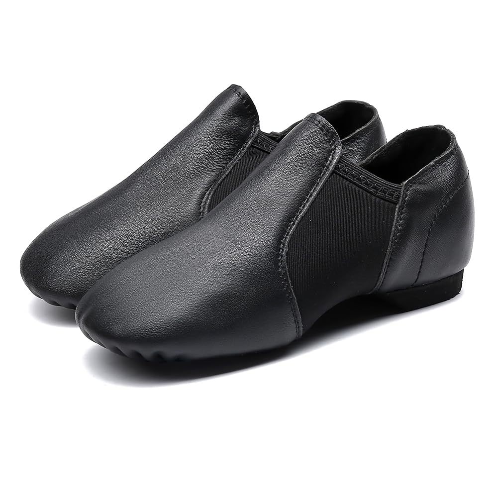 MSMAX Womens Leather Jazz Shoes Slip on Ballroom Dance Practice Teaching Shoe Black 9 M US Women