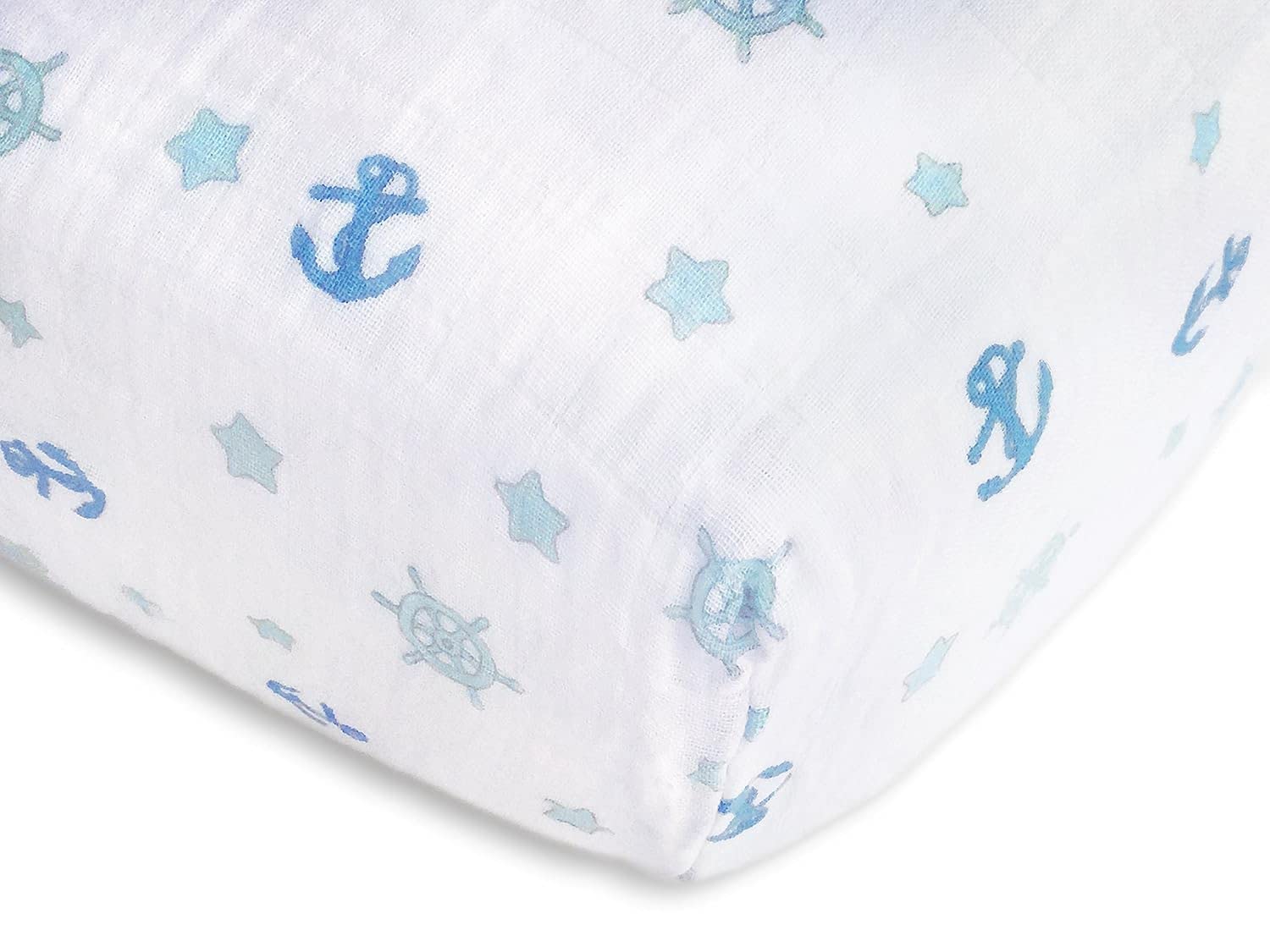 SwaddleDesigns Softest Cotton Muslin Fitted Crib Sheet/Toddler Sheet for Baby Boy & Girl, Pastel Blue Little Ships