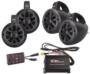 noam nutv4 quad - 4 channels marine bluetooth atv/golf cart/utv speakers stereo system