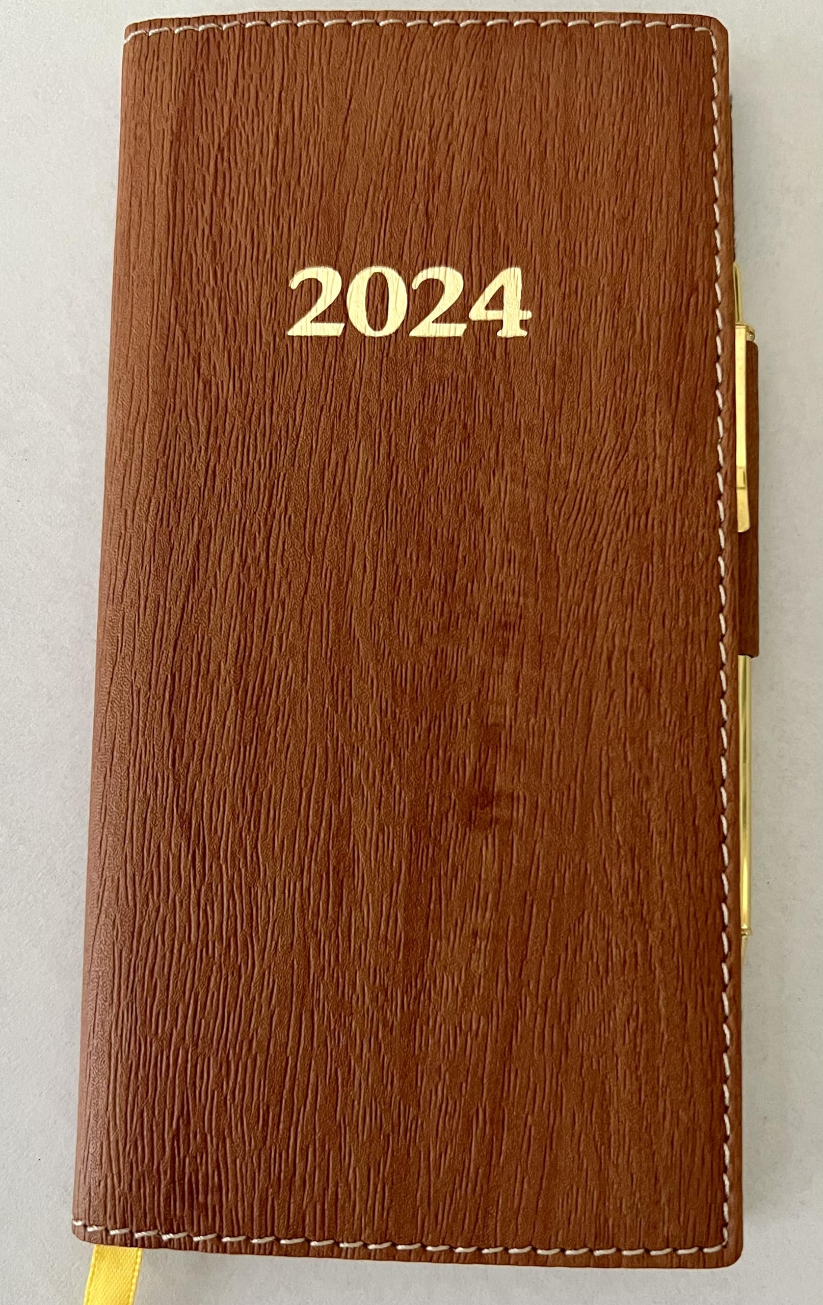 2024 Italian Bonded Leather British TAN Weekly Pocket Planner Engagement Calendar With Pen