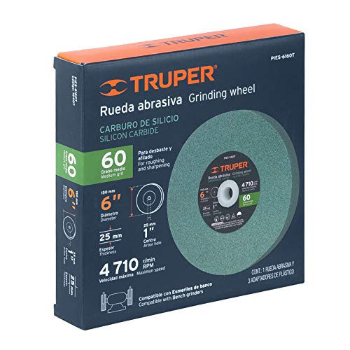 TRUPER PIES-6160T 6" Silicon Carbide Bench Grinding Wheels. Grit=60, Thickness=1", Drill=1". 1 Pack