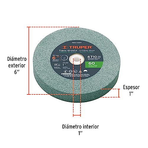 TRUPER PIES-6160T 6" Silicon Carbide Bench Grinding Wheels. Grit=60, Thickness=1", Drill=1". 1 Pack