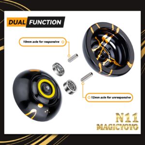 MAGICYOYO N11 Professional Unresponsive Yoyo N11 Alloy Aluminum YoYo Ball (Black with Golden) with Bag, Glove, 12 Yoyo Strings and Responsive Bearing Kit