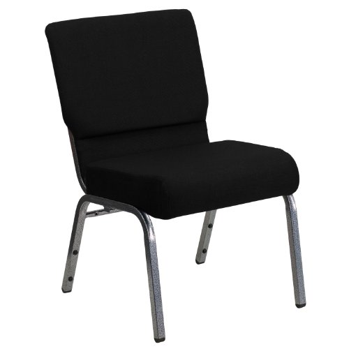 Flash Furniture HERCULES Series 21''W Stacking Church Chair in Black Fabric - Silver Vein Frame