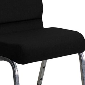 Flash Furniture HERCULES Series 21''W Stacking Church Chair in Black Fabric - Silver Vein Frame