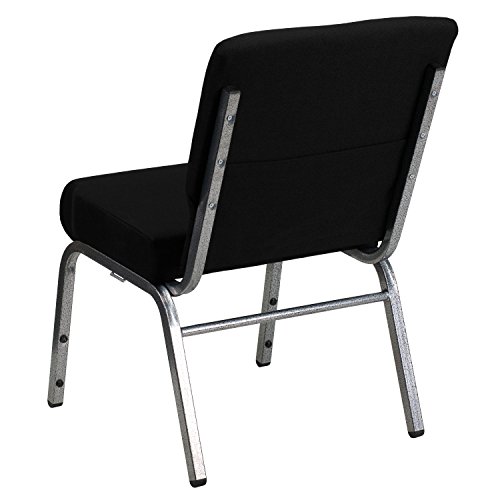 Flash Furniture HERCULES Series 21''W Stacking Church Chair in Black Fabric - Silver Vein Frame