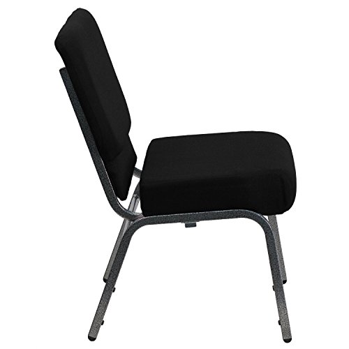 Flash Furniture HERCULES Series 21''W Stacking Church Chair in Black Fabric - Silver Vein Frame