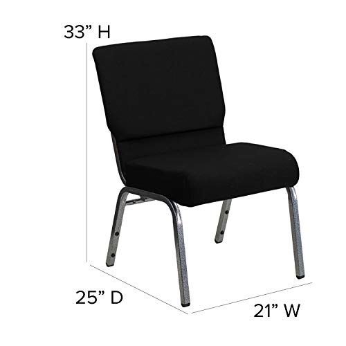 Flash Furniture HERCULES Series 21''W Stacking Church Chair in Black Fabric - Silver Vein Frame