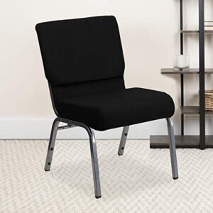 Flash Furniture HERCULES Series 21''W Stacking Church Chair in Black Fabric - Silver Vein Frame