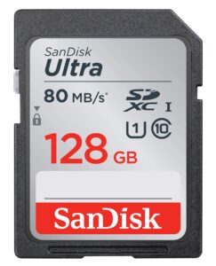 sandisk ultra 128gb sdxc uhs-i memory card up to 80mb/s (sdsdunc-128g-gn6in), black