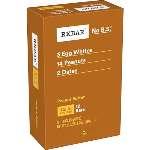 RXBAR Protein Bars, 12g Protein, Gluten Free Snacks, Snack Bars, Peanut Butter, 22oz Box (12 Bars)