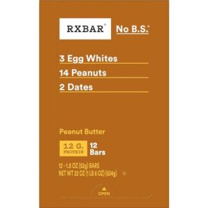 RXBAR Protein Bars, 12g Protein, Gluten Free Snacks, Snack Bars, Peanut Butter, 22oz Box (12 Bars)