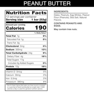 RXBAR Protein Bars, 12g Protein, Gluten Free Snacks, Snack Bars, Peanut Butter, 22oz Box (12 Bars)