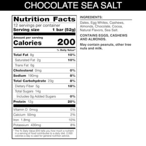 RXBAR Protein Bars, Protein Snack, Snack Bars, Chocolate Sea Salt, 22oz Box (12 Bars)