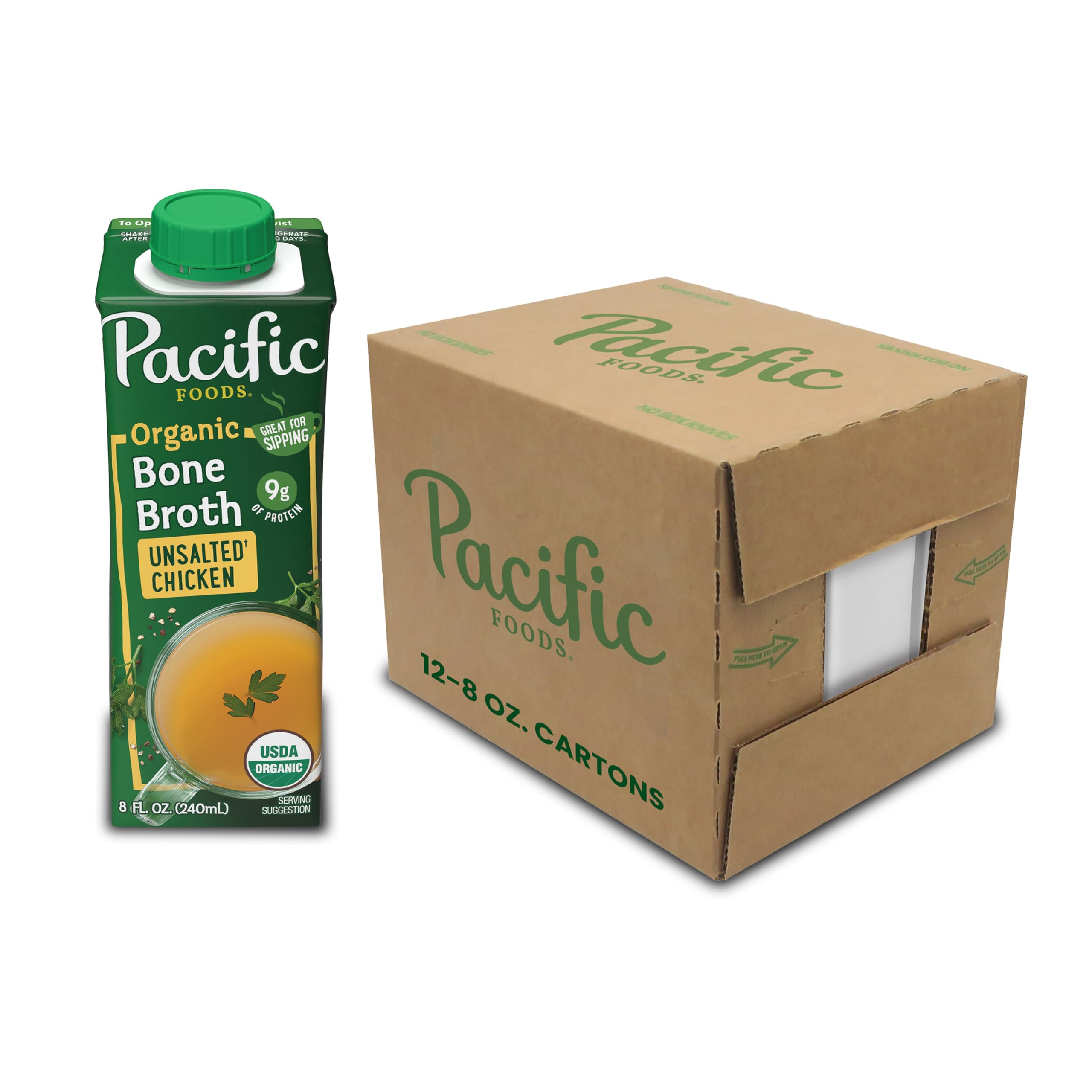 Pacific Foods Organic Chicken Bone Broth, 8oz (Pack of 12)